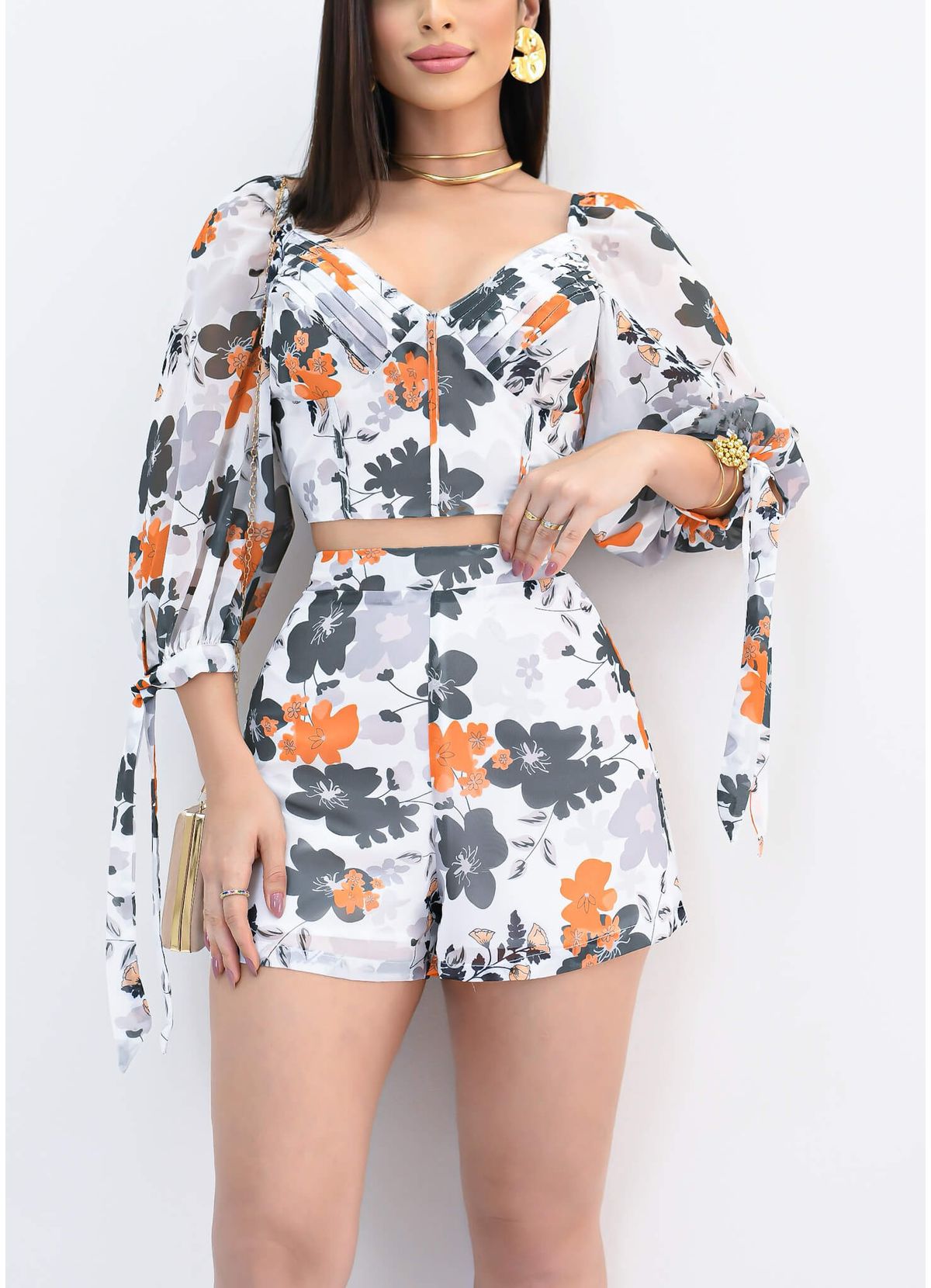 Conjunto Cropped c/ Shorts Cintura Alta Dália - onlauri