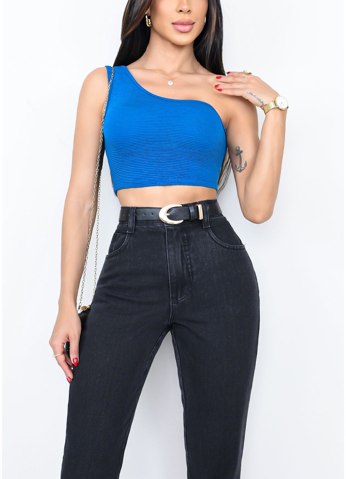 Cropped Texture Canelado Manga Nula Basic - onlauri