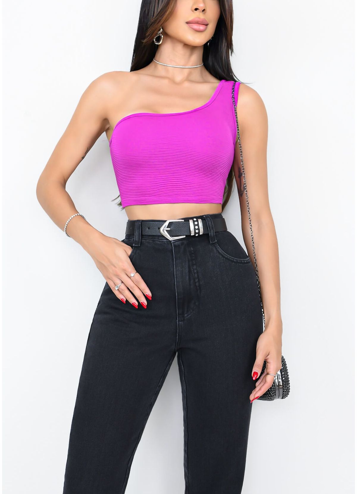 Cropped Texture Canelado Manga Nula Basic - onlauri