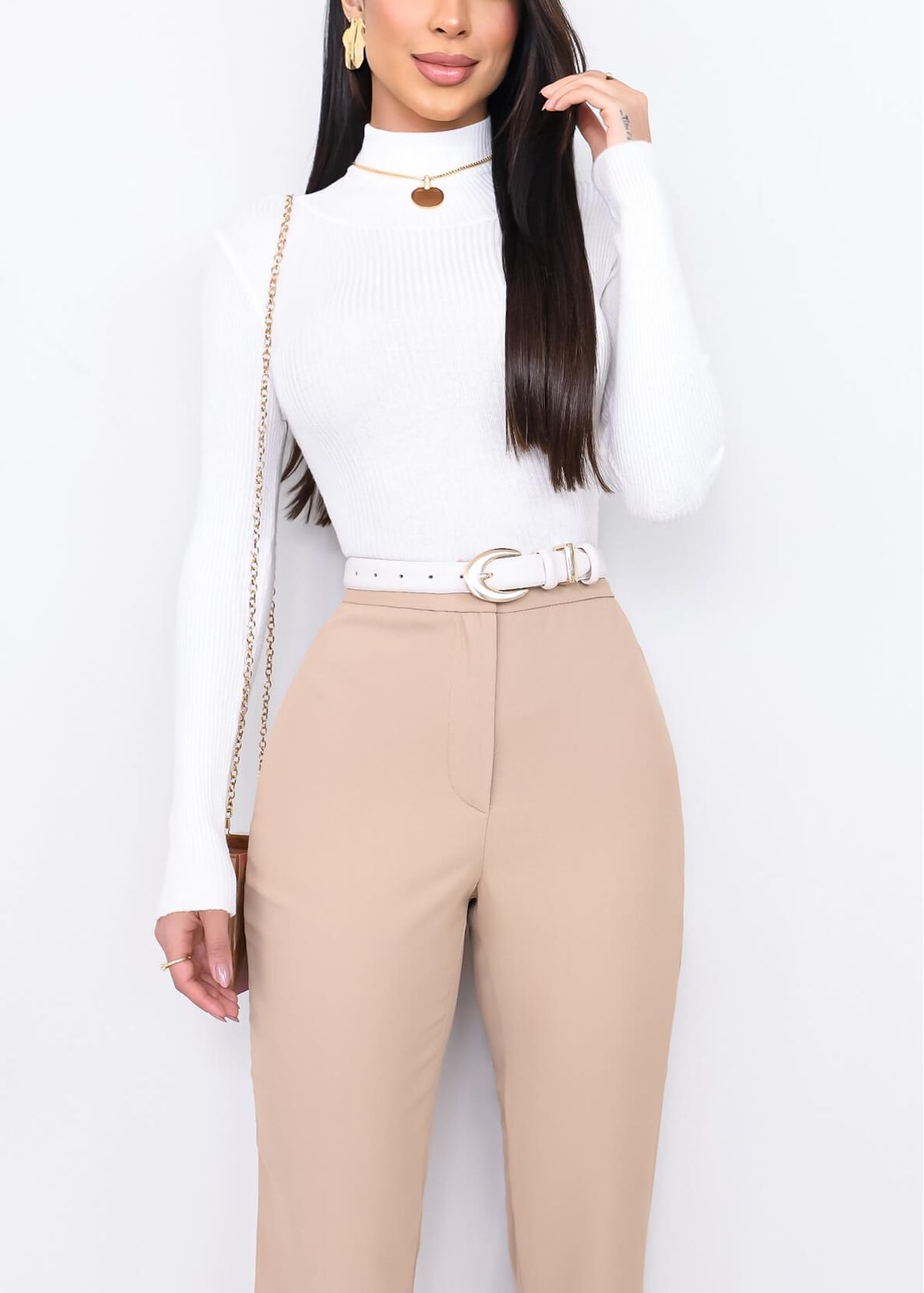 Suéter Tricot Gola Alta Canelado Basic - onlauri