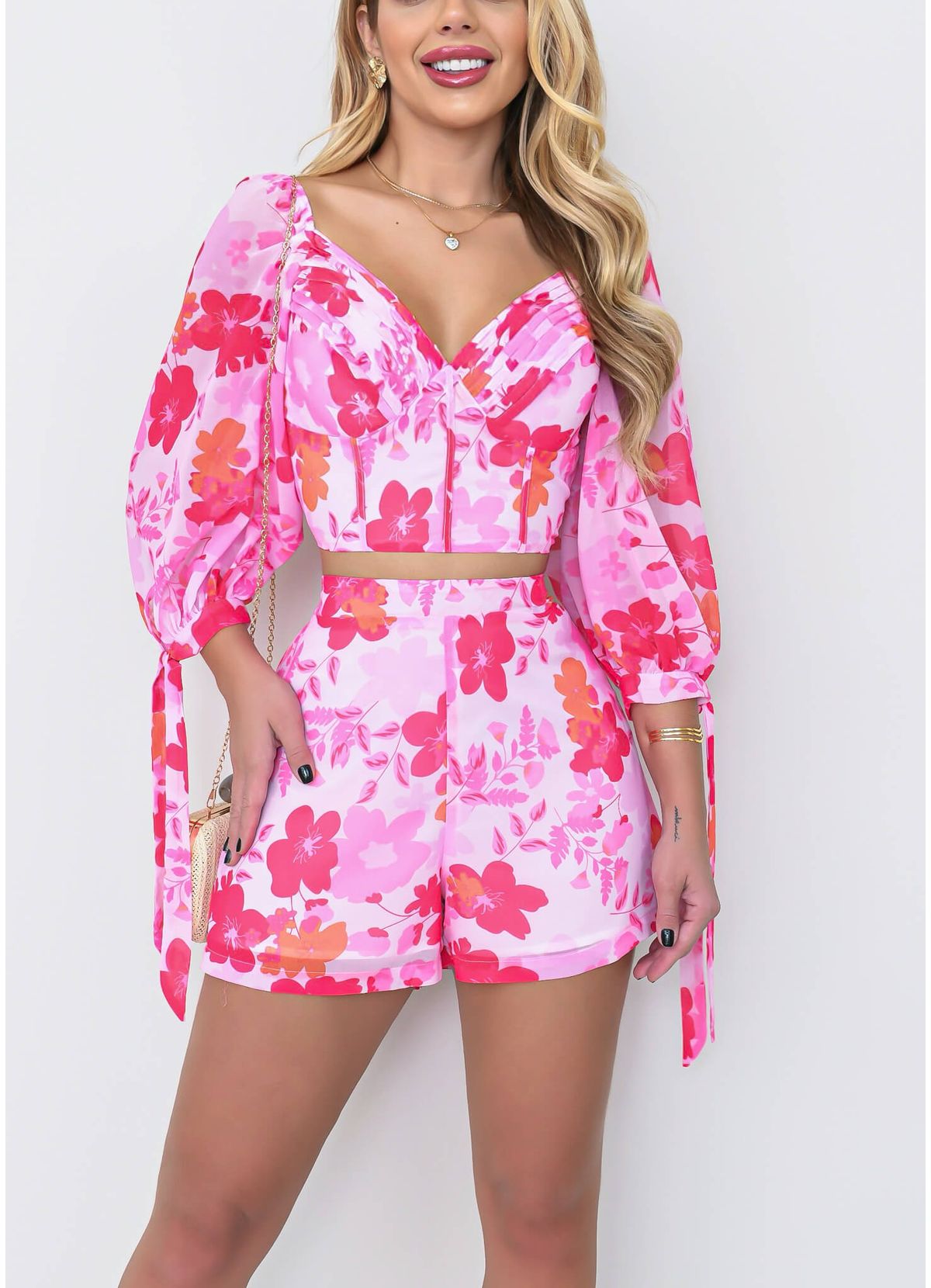 Conjunto Cropped c/ Shorts Cintura Alta Dália - onlauri